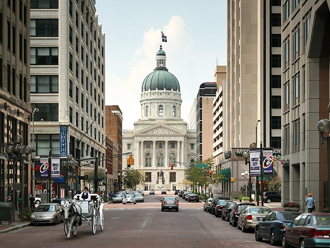 The Indiana State Capitol gleams in the sunshine, centerpiece of a city where pockets of affordability hide in plain sight.