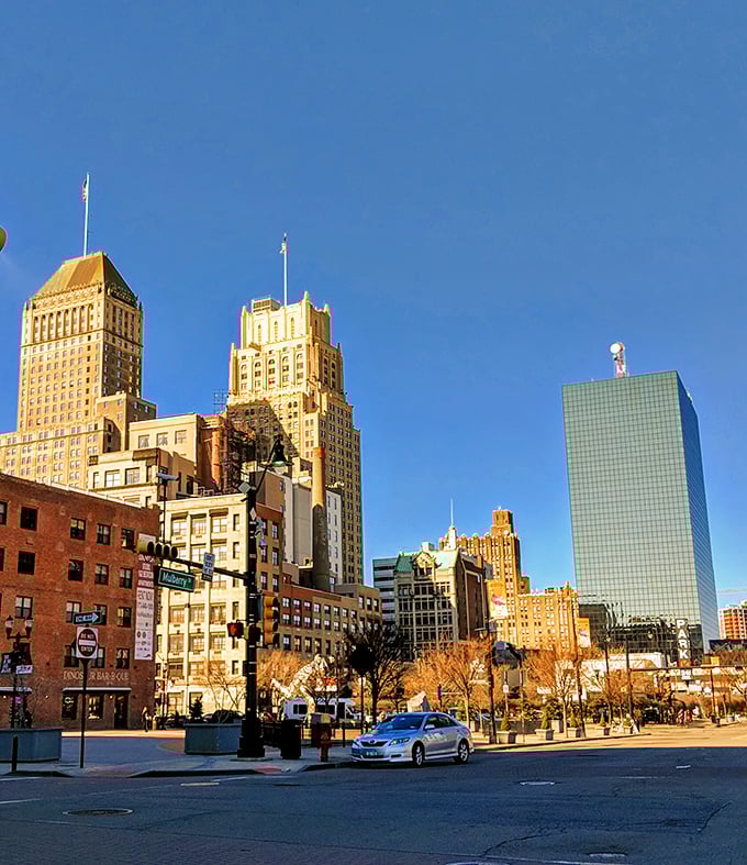 The same magnificent buildings from another angle - urban grandeur that rivals anything in Manhattan, minus the attitude.
