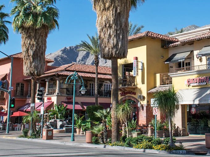 Downtown Palm Springs: where mid-century modern meets desert chic, and every storefront could be an album cover.