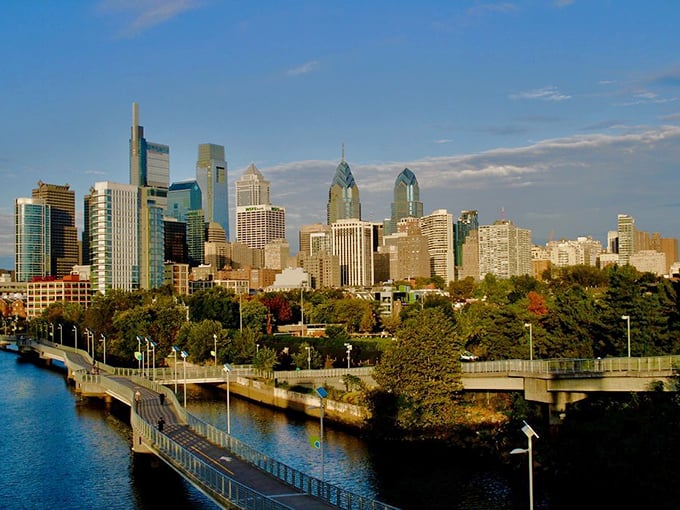 The City of Brotherly Love shows off its photogenic side with that perfect blend of skyscrapers and waterfront charm. Even the clouds seem to pause to admire the view.