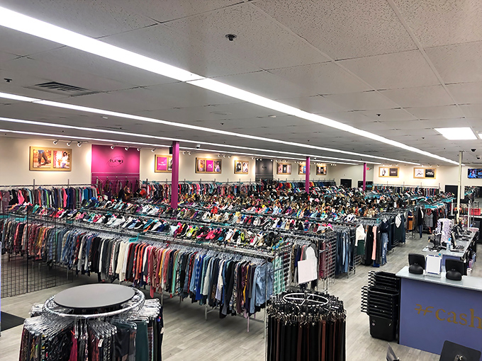 Rows upon rows of color-coded clothing &ndash; like a rainbow of fashion possibilities at a fraction of retail prices.