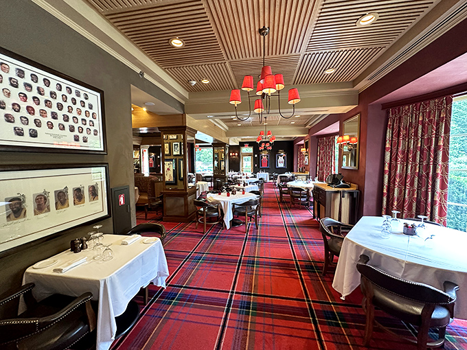 The plaid carpet and white tablecloths scream "special occasion," but the warm atmosphere whispers "make yourself at home."