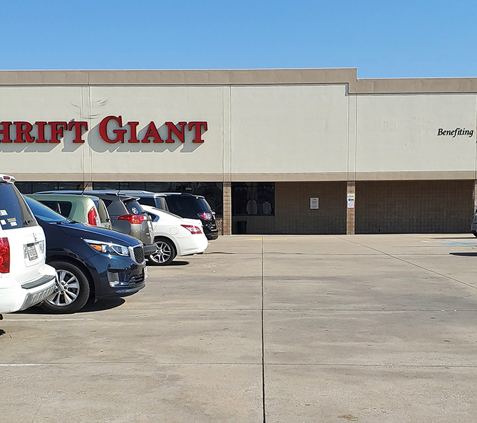 Cars line up outside Thrift Giant like eager diners at a famous barbecue joint. The feast of finds awaits inside!