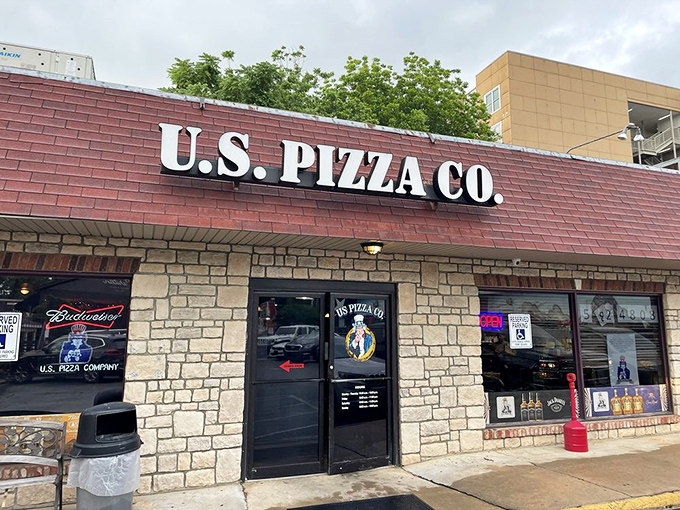 When a place paints itself this blue, you know they're not afraid to make a statement about their pizza. 