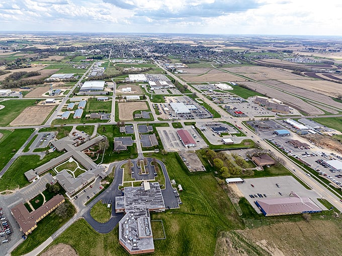 From this bird's eye view, Viroqua looks like the model train town your neighbor spent way too much time building in his basement.