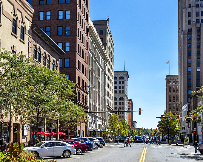 The historic Civic Theatre marquee lights up Youngstown nights &ndash; where small-town charm meets big-city entertainment!