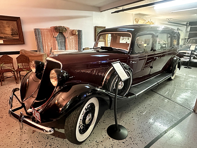 This gleaming 1935 Studebaker hearse represents the transition from horse-drawn to motorized funeral transport&mdash;Detroit's answer to the grim reaper's chariot.