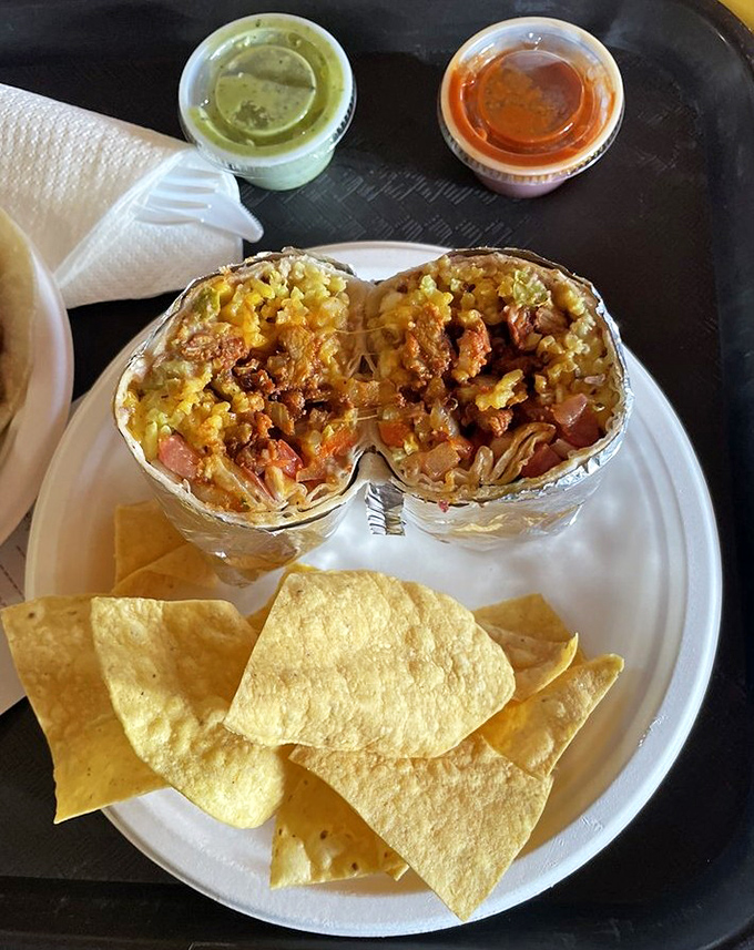 This burrito isn't just a meal; it's an architectural marvel of rice, meat, and happiness wrapped in a tortilla blanket.