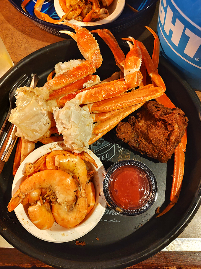 Behold the star attraction – snow crab legs so perfectly steamed they practically beg you to roll up your sleeves and dive in.