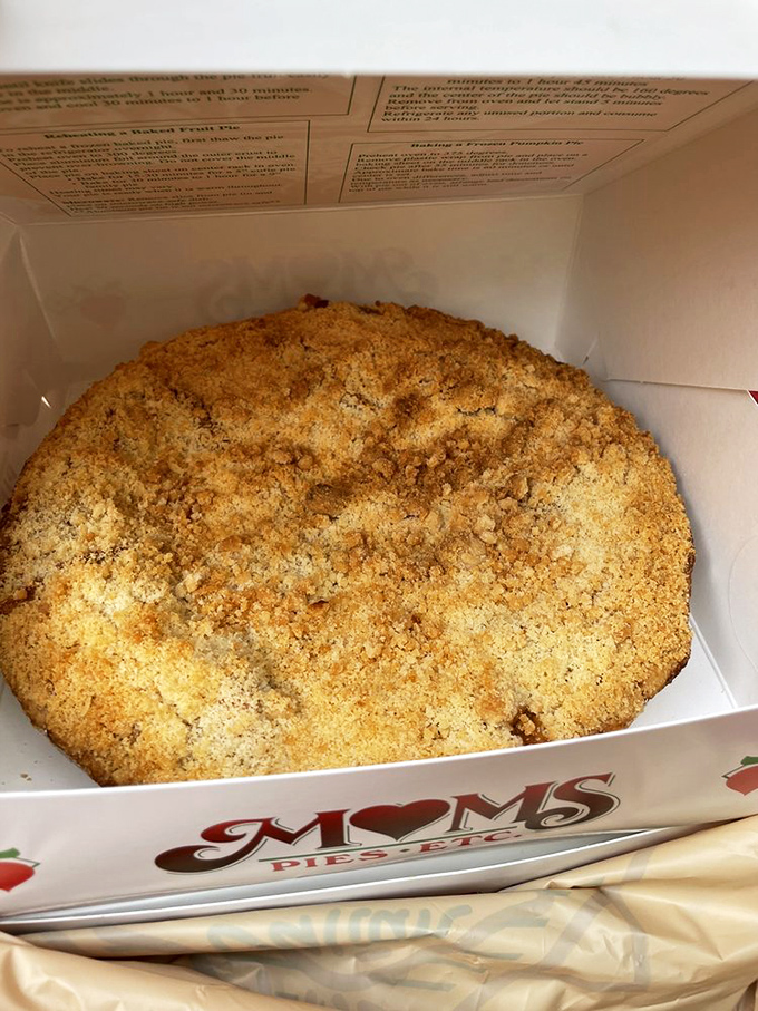 Golden-brown crumble topping that looks like what angels sprinkle on clouds when they're feeling particularly generous.