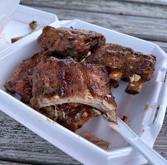 These ribs don't just fall off the bone—they practically leap into your mouth with that perfect bark and smoke ring that barbecue dreams are made of.