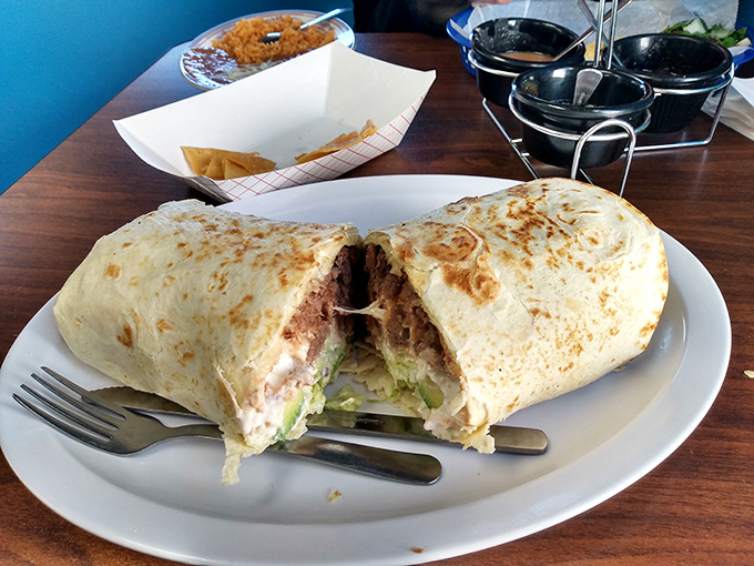 This isn't just a burrito; it's edible architecture&mdash;perfectly grilled tortilla exterior giving way to a harmonious filling that makes taste buds stand at attention.