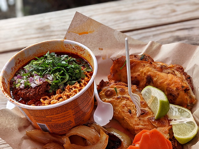 Ramen meets birria in this cross-cultural love affair. The cilantro and onion garnish adds a fresh pop to the rich, soul-warming broth.
