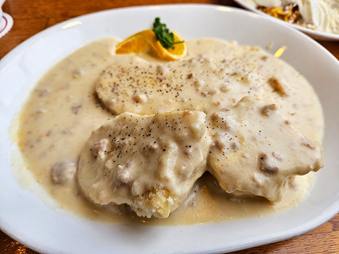 Biscuits swimming in creamy pepper-flecked gravy &ndash; the breakfast equivalent of a warm hug on a foggy coastal morning.