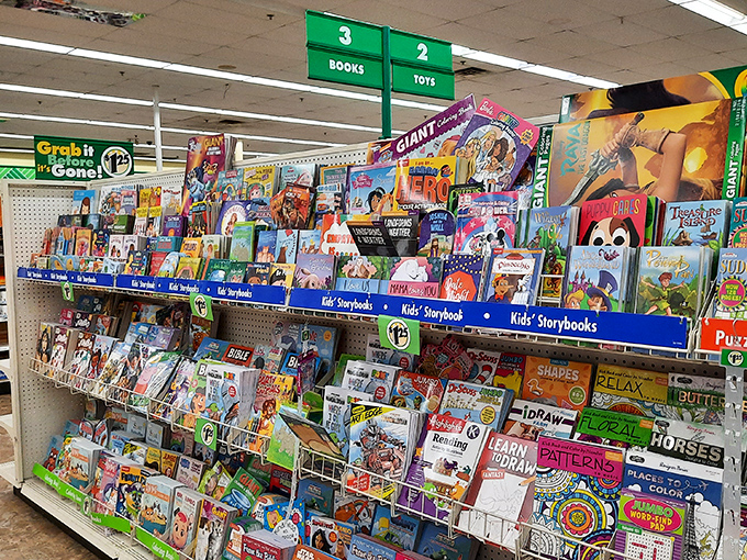 A bibliophile's budget paradise—where children's literature and coloring books stand ready to entertain young minds without emptying parent wallets.