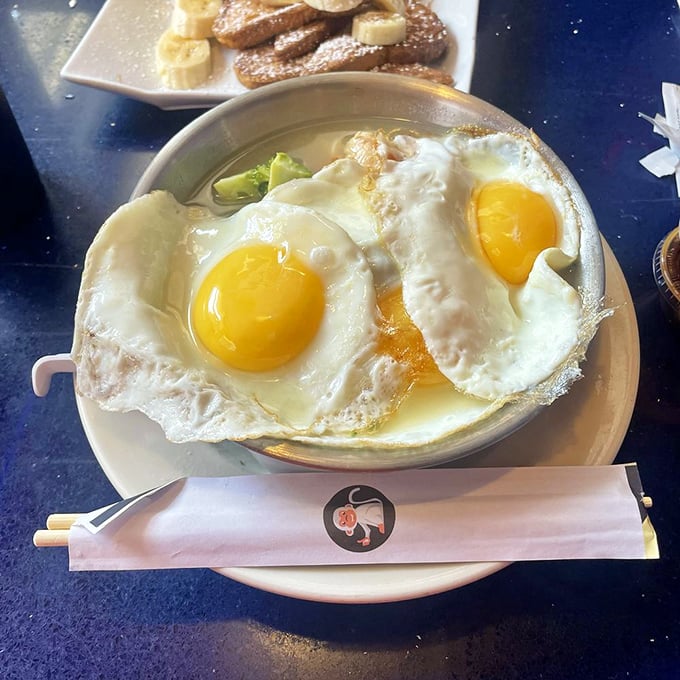 Breakfast ramen: where Eastern tradition meets Western morning cravings. That sunny-side-up egg is the morning star in this cross-cultural symphony.