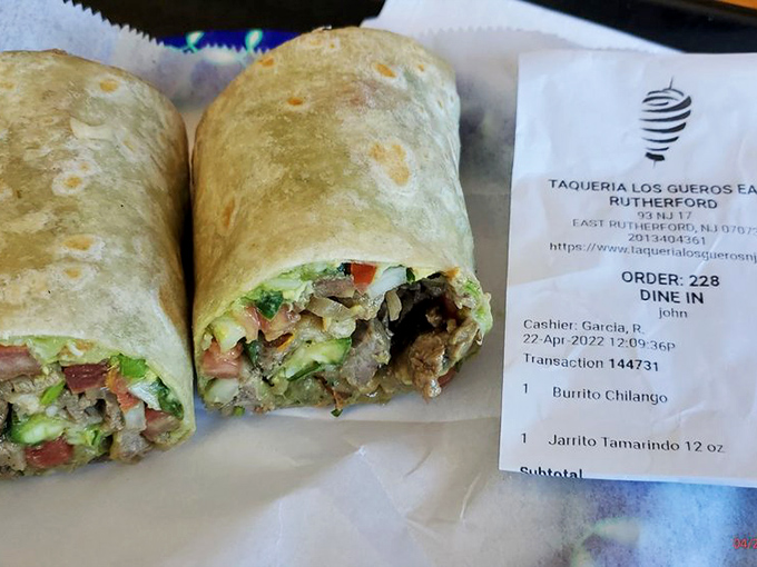 This isn't just a burrito&mdash;it's edible architecture. Notice how the cross-section reveals perfect ingredient distribution, the hallmark of burrito brilliance.