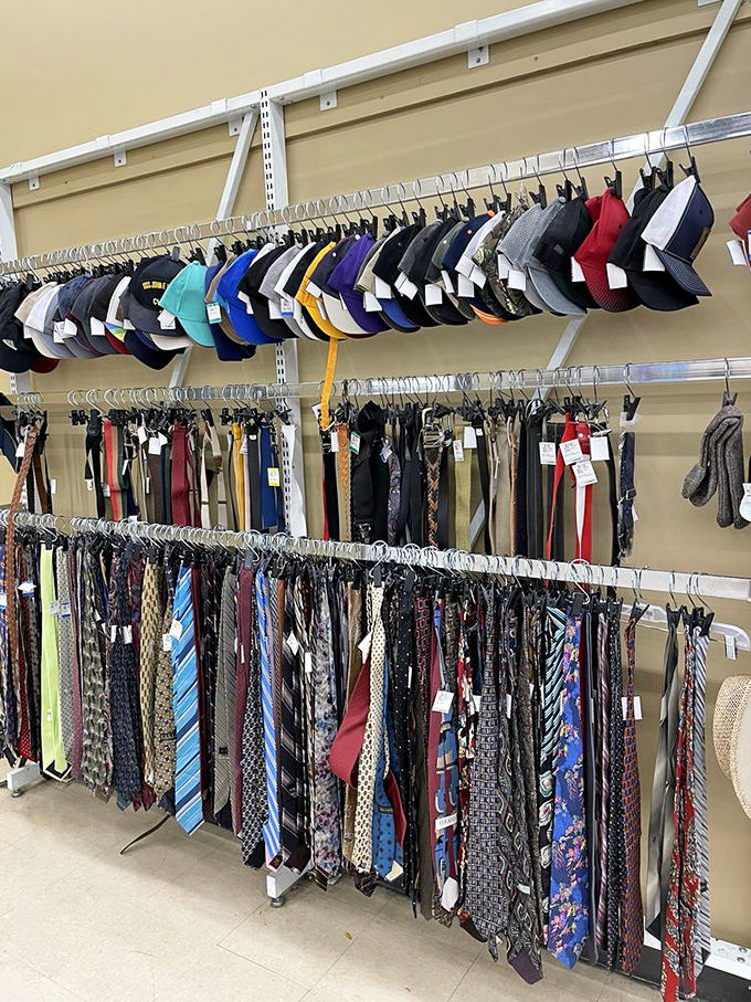 The necktie jungle and baseball cap forest&mdash;where yesterday's power lunch accessories become tomorrow's vintage statement pieces.