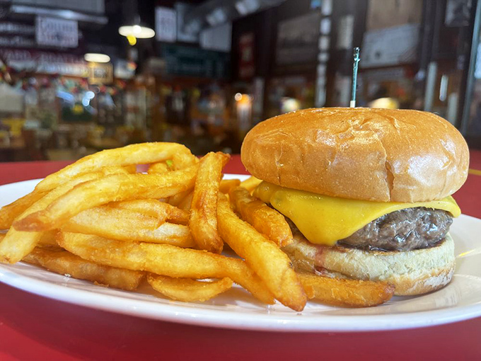 Simplicity perfected: A classic cheeseburger with hand-cut fries. No smoke and mirrors here, just honest-to-goodness flavor that makes you question why you ever ate anywhere else.