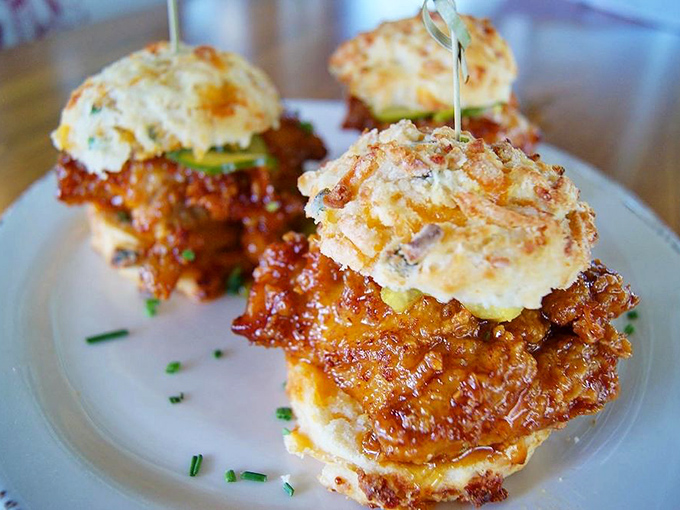 These chicken biscuits aren't just breakfast, they're an event. Golden-fried chicken nestled between fluffy biscuits&mdash;worth setting your alarm for.