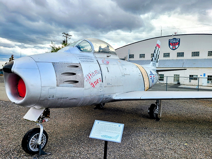 Aviation history comes alive at Chico Air Museum where this beautifully preserved F-86 Sabre jet reminds visitors of America's aerial heritage.