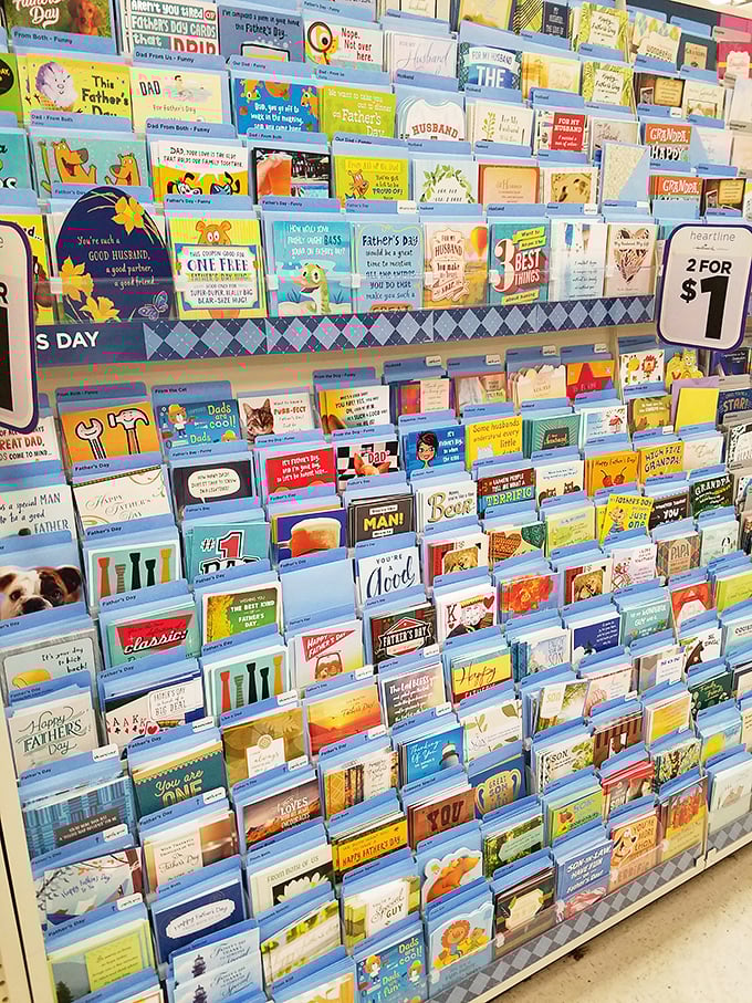 A kaleidoscope of greeting cards for every occasion imaginable. When Hallmark meets bargain hunting&mdash;emotional expression without the financial guilt.