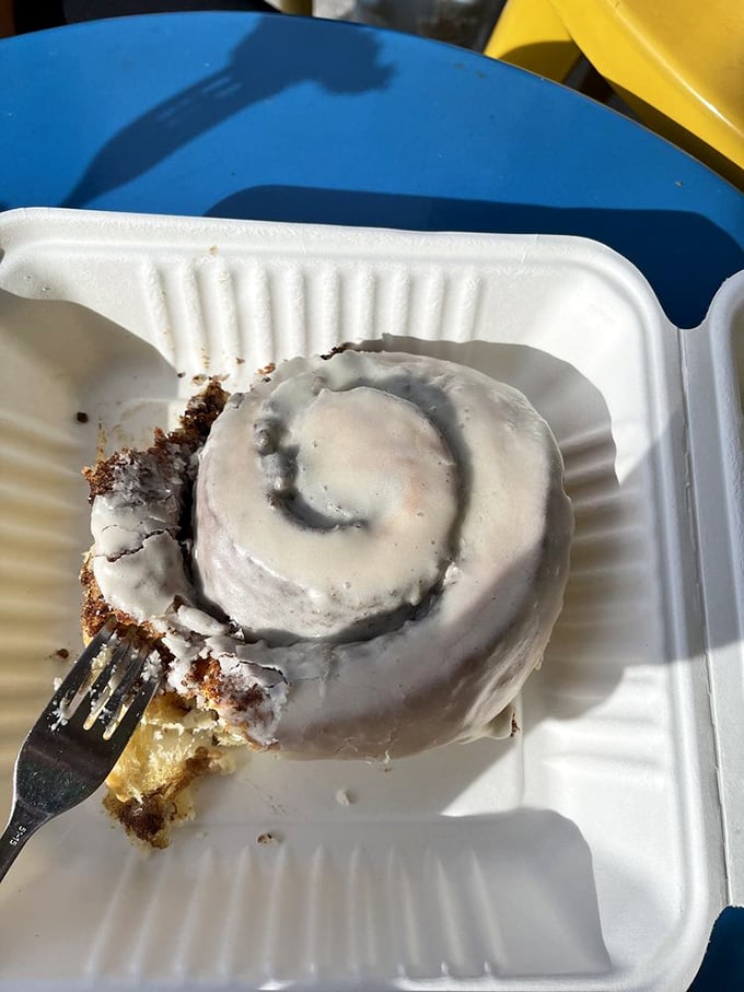 The legendary cinnamon roll in all its glory &ndash; a spiral of happiness with icing so perfect it should have its own Instagram account.