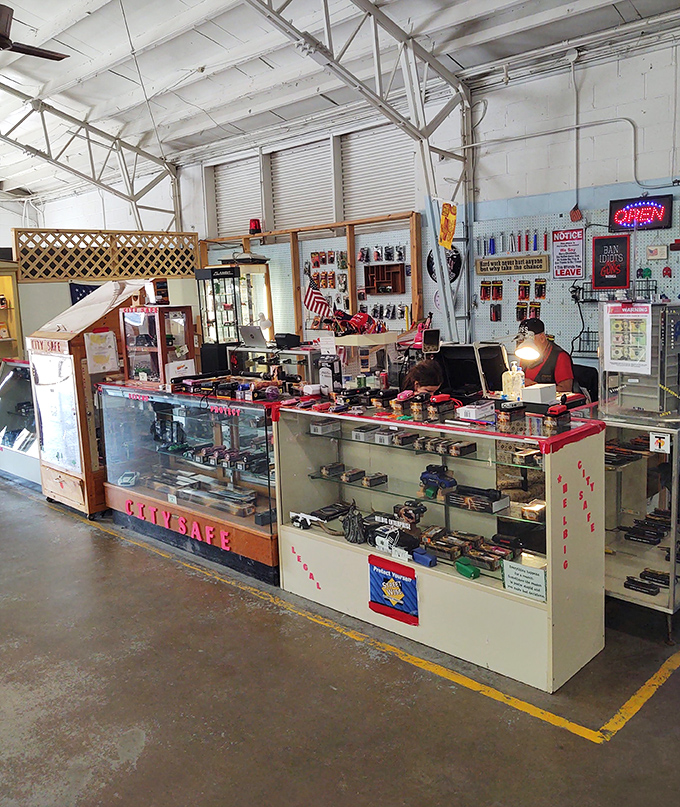 Behind glass cases, history is preserved one collectible at a time. This vendor's carefully curated display showcases Americana at its finest.