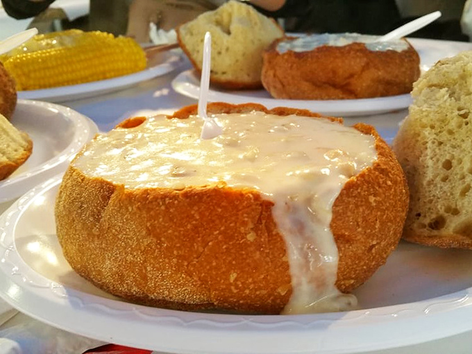 This bread bowl of clam chowder isn't just soup&mdash;it's a warm hug from the Pacific. Creamy, hearty, and worth every delicious calorie.