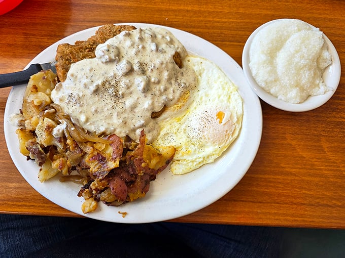 Country fried steak nirvana&mdash;crispy exterior, tender meat, and gravy that could make a vegetarian question their life choices.