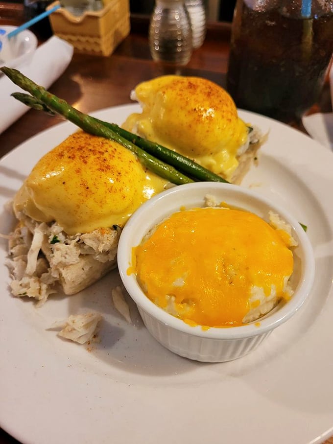 This isn't just eggs Benedict&mdash;it's a masterclass in morning decadence, where hollandaise meets crab in a romance that would make Neptune himself jealous.