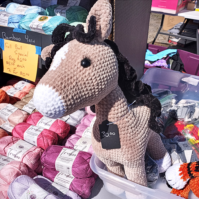 Handcrafted dreams in yarn form. This crocheted horse represents hours of patient artistry, waiting to gallop into a child's imagination.