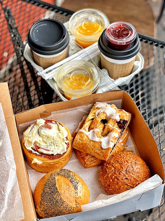 Breakfast of champions! Golden pastries nestled in their cardboard throne, accompanied by coffee fit for Danish royalty. Worth every calorie and minute of the drive.