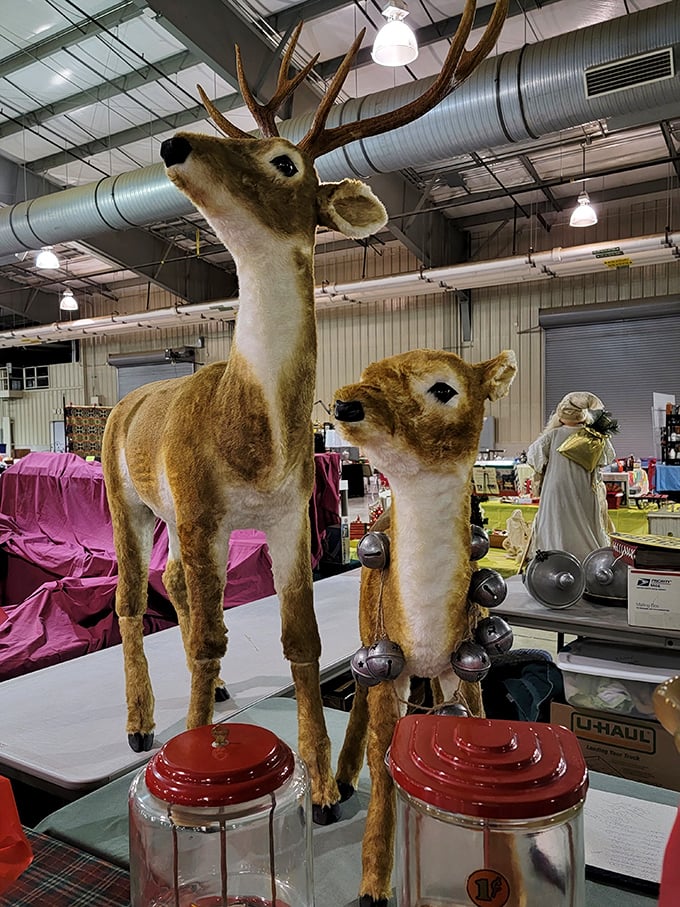 Taxidermy takes center stage in this woodland vignette. Where else can you find deer companions that never complain about your interior decorating choices?