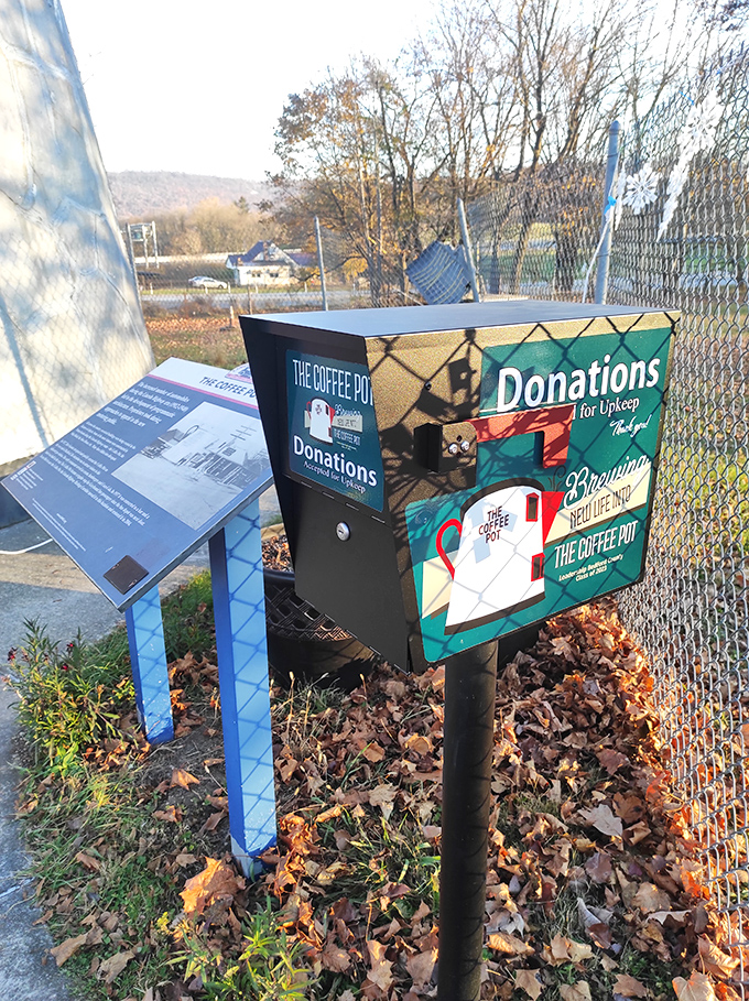 Even landmark coffee pots need a little help now and then. The donation box ensures this beloved brew vessel keeps pouring on the charm.