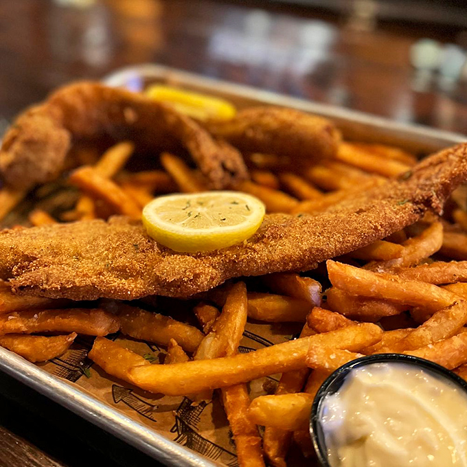 This isn't just fish and chips&mdash;it's edible architecture: a golden-battered cathedral of flavor with french fry flying buttresses and a tartar sauce baptismal font.