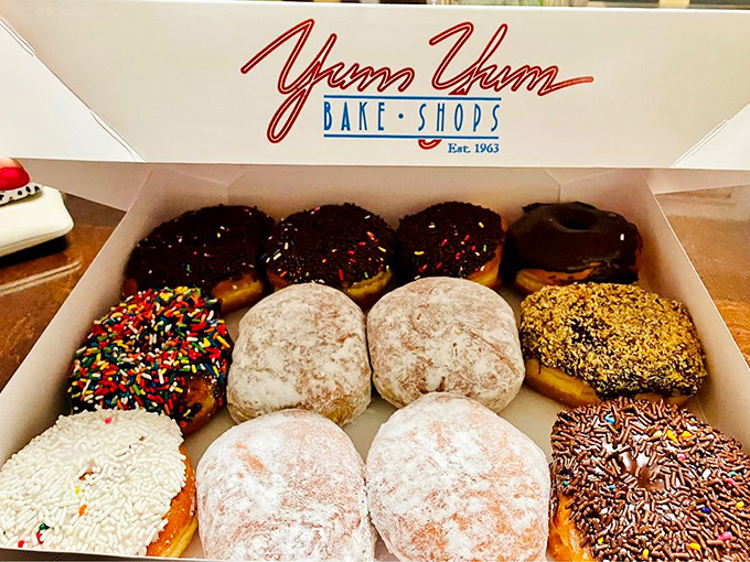 Donut diversity at its finest. This box represents the United Nations of fried dough&mdash;each variety a delicious ambassador from the republic of YumYumia.