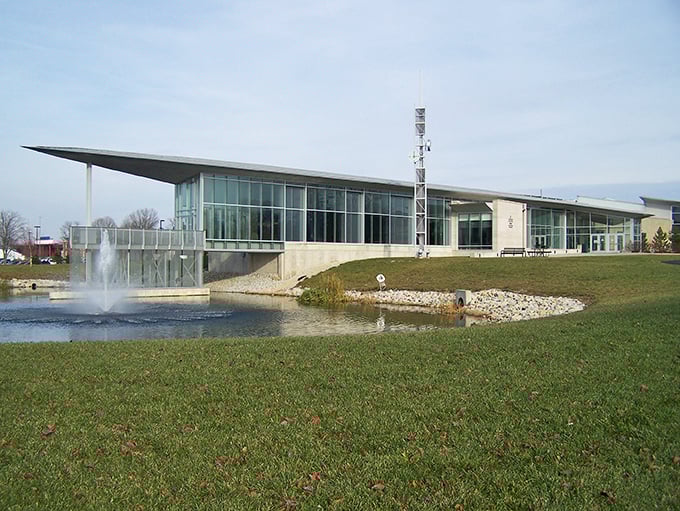 Modern meets Miami Valley at Edison State Community College, where sleek lines and reflective surfaces create an oasis of learning.