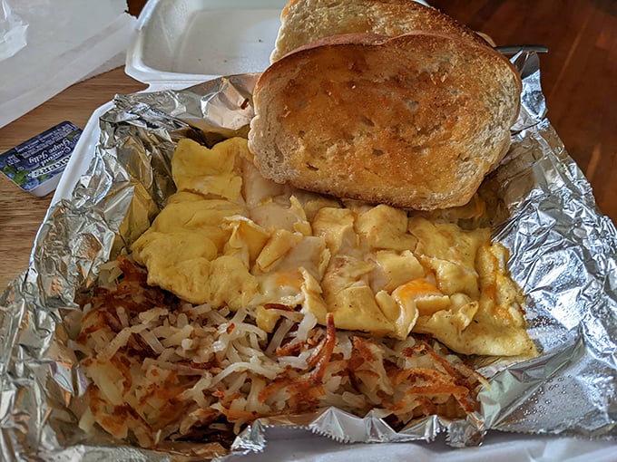 Breakfast perfection doesn't need filters &ndash; scrambled eggs, crispy hash browns, and buttery toast create the holy trinity of morning satisfaction.