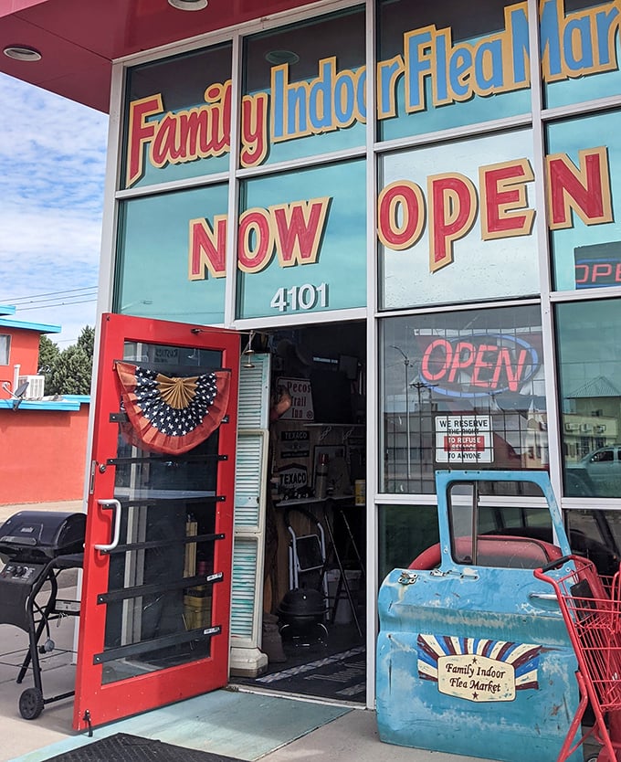 That patriotic bunting and weathered blue truck? Not decorations&mdash;they're the unofficial welcoming committee to this wonderland of finds.