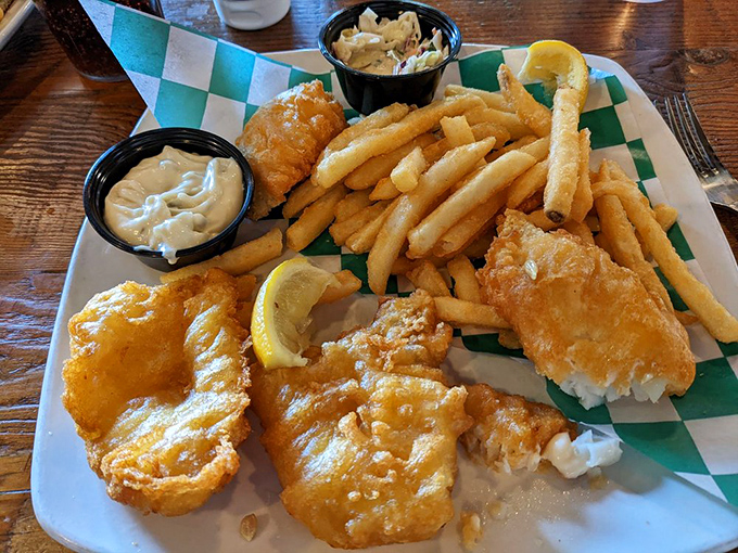 Golden-battered fish and chips that would make a Londoner homesick, served with a side of "yes, we're in Iowa, and yes, we nailed it."