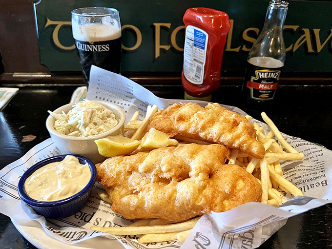 Golden-battered fish and chips served with a perfect Guinness&mdash;a combination that's brought more joy to humanity than most Nobel Prize winners.
