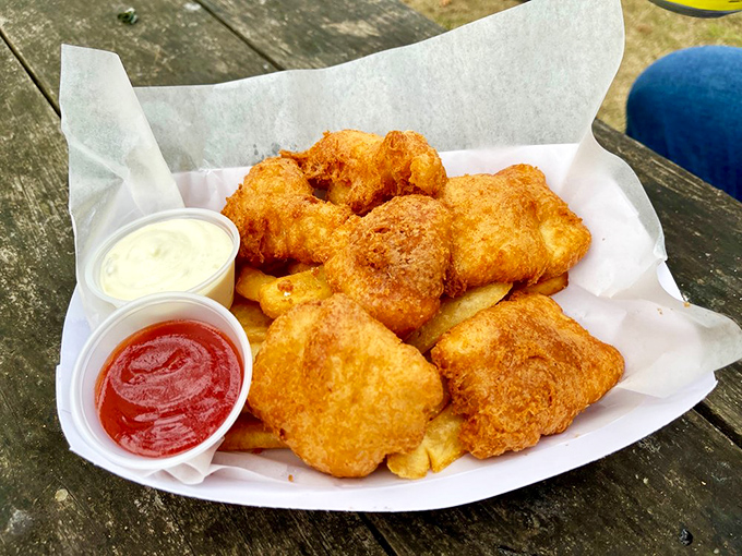 Golden nuggets of beer-battered albacore tuna that make you question why you ever settled for cod. This is fish and chips enlightenment.