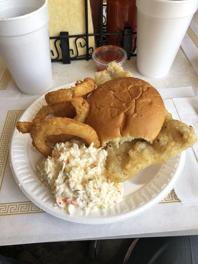 The fish sandwich that laughs at bread proportions. When the fish is this good, the bun is just a suggestion.