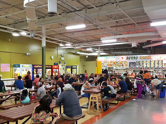 The bustling food court brings families together over authentic flavors that span continents and generations alike. 