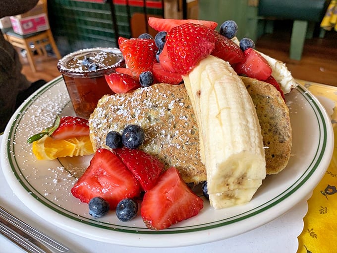 Breakfast or dessert? Yes, please! This French toast sampler with fresh berries and banana is what happens when bread achieves its highest purpose.