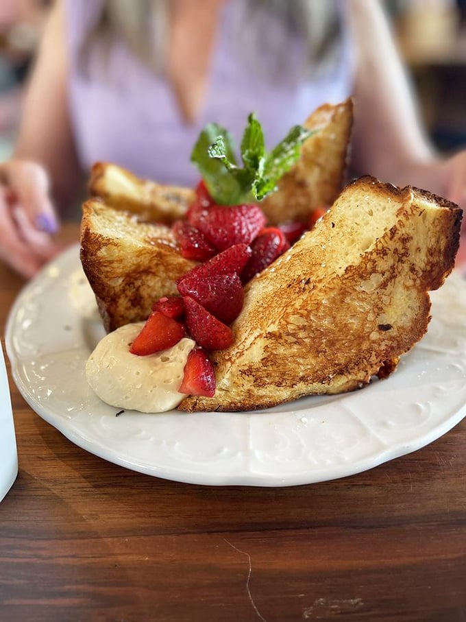 This isn't just French toast&mdash;it's a morning masterpiece. Crisp exterior, custardy interior, and berries that pop like flavor fireworks.