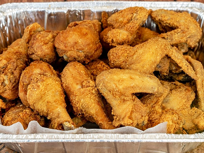 Golden-brown chicken that looks like it should be in the Crispy Hall of Fame. That coating could make cardboard taste magnificent!