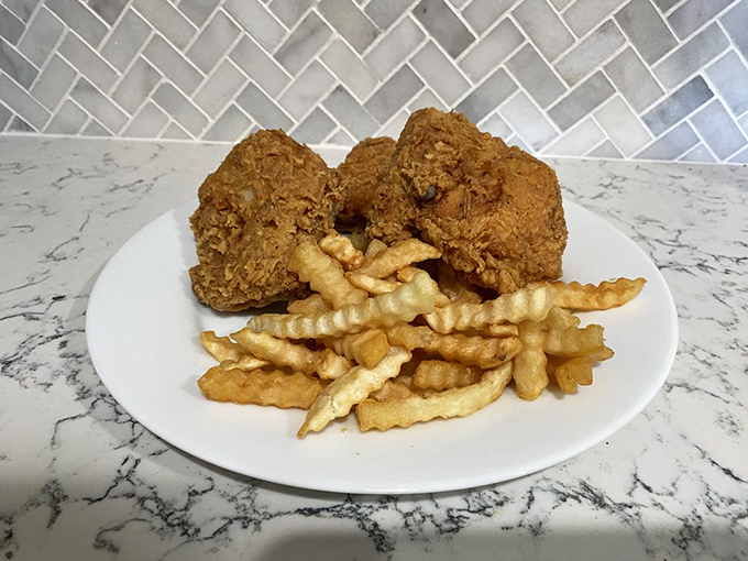 Golden-brown perfection doesn't need fancy plating. This chicken's crackling crust practically serenades you before you take that first magnificent bite.