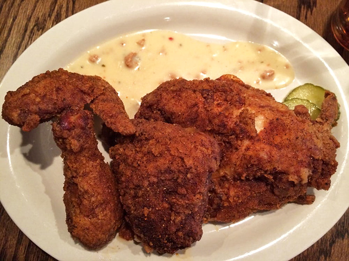 Golden-brown fried chicken that makes such a satisfying crunch, nearby tables will turn to see what you're enjoying.